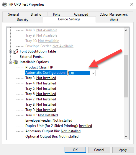 Printing to HP printer using universal driver gives pop-up