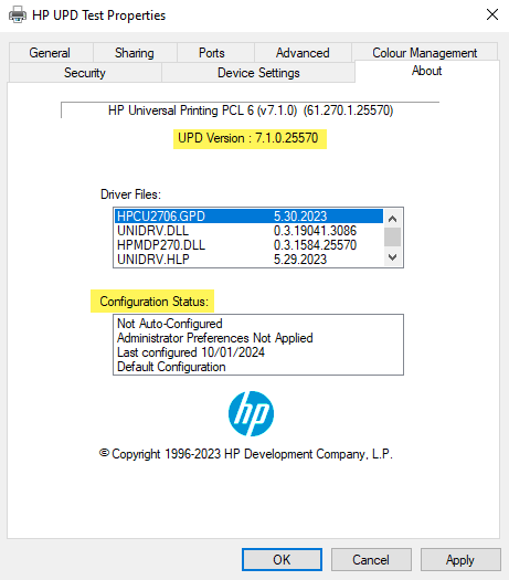 Printing to HP printer using universal driver gives pop-up